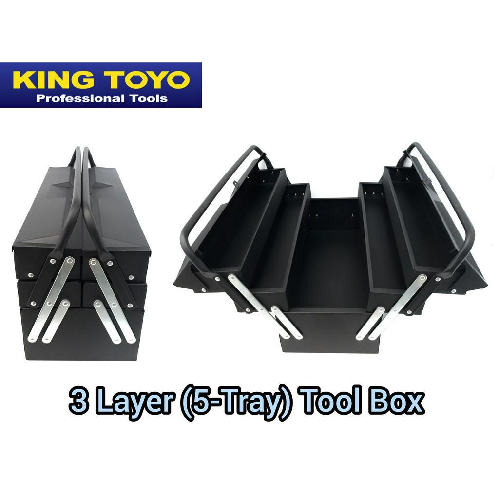 King Toyo Industrial Heavy Duty Black Hardened Steel 3 Layer Tool Box ...