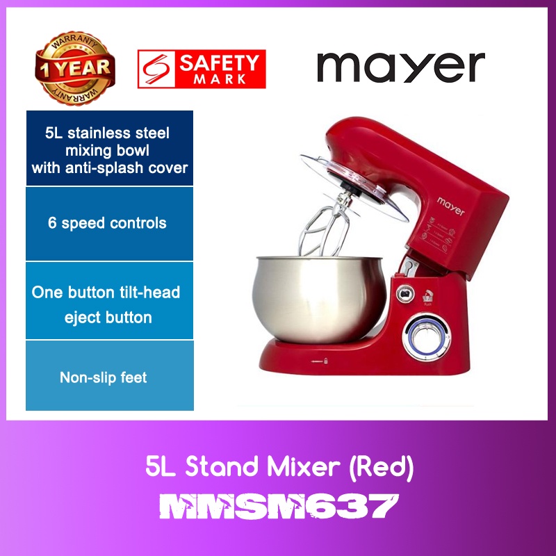 Mayer 5L Stand Mixer MMSM 637 (Red) WITH 1 YEAR WARRANTY | Shopee Singapore
