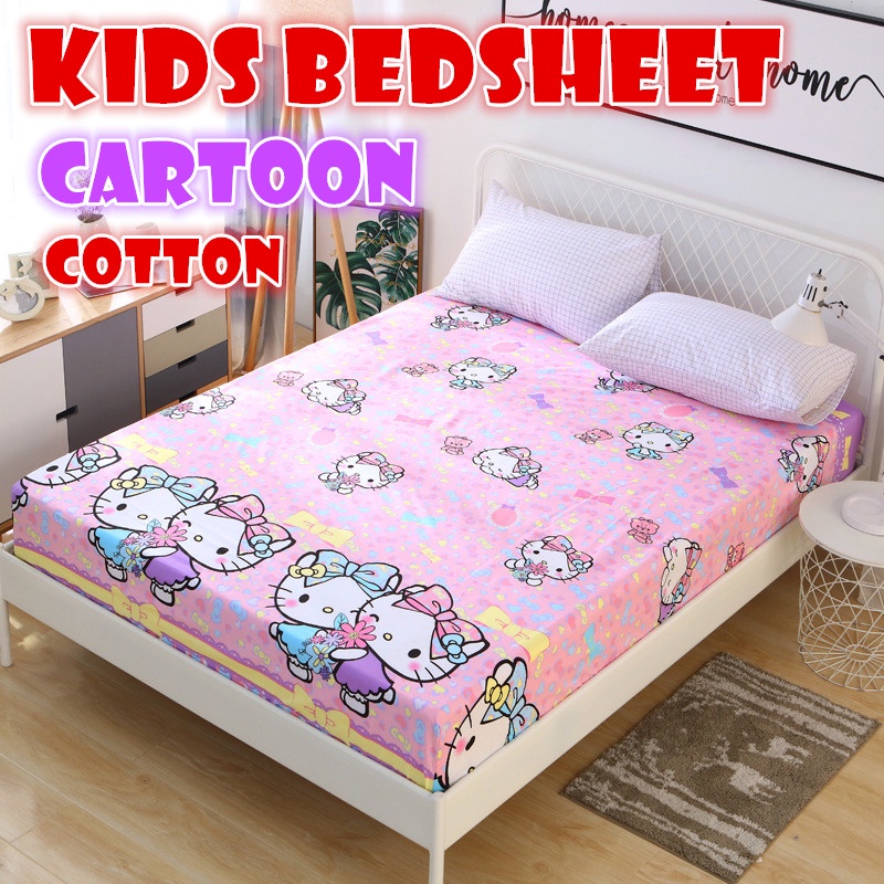 《SG Stock》100% cotton Fitted Sheet Kids cartoon bedsheet bed sheet ...