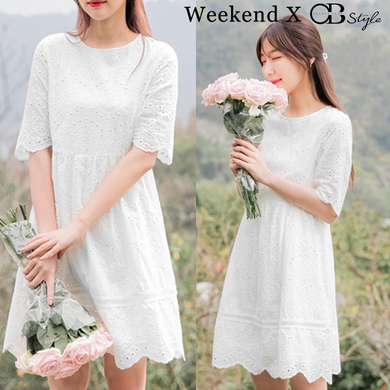 Weekend X Ob Design Casual Women Clothes White Cotton Eyelet Lace A ...