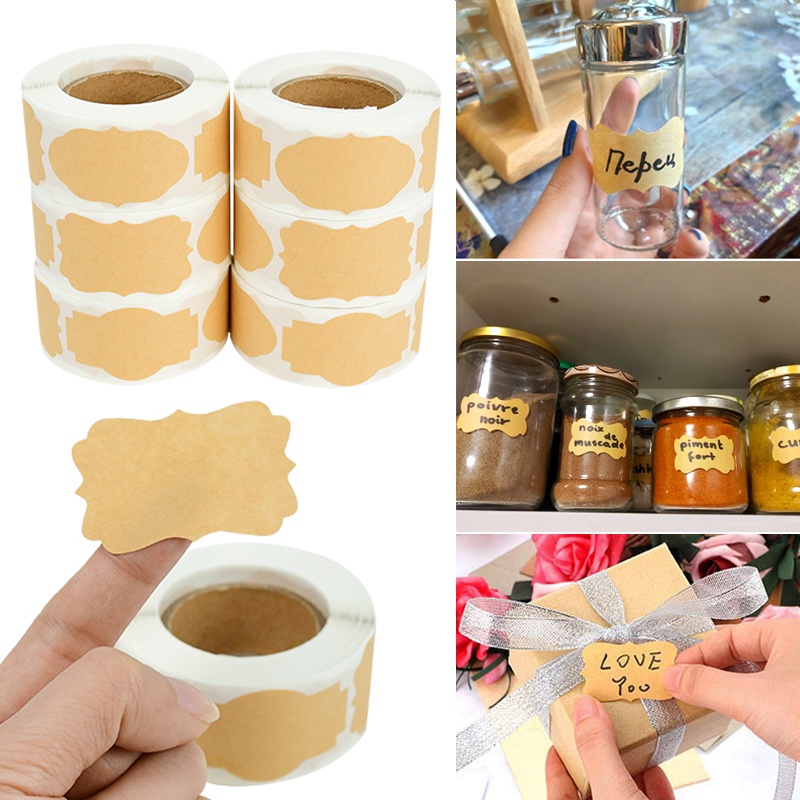 300pcs/roll Blank Kraft Paper Label Stickers For Jar Bottle Stationery ...