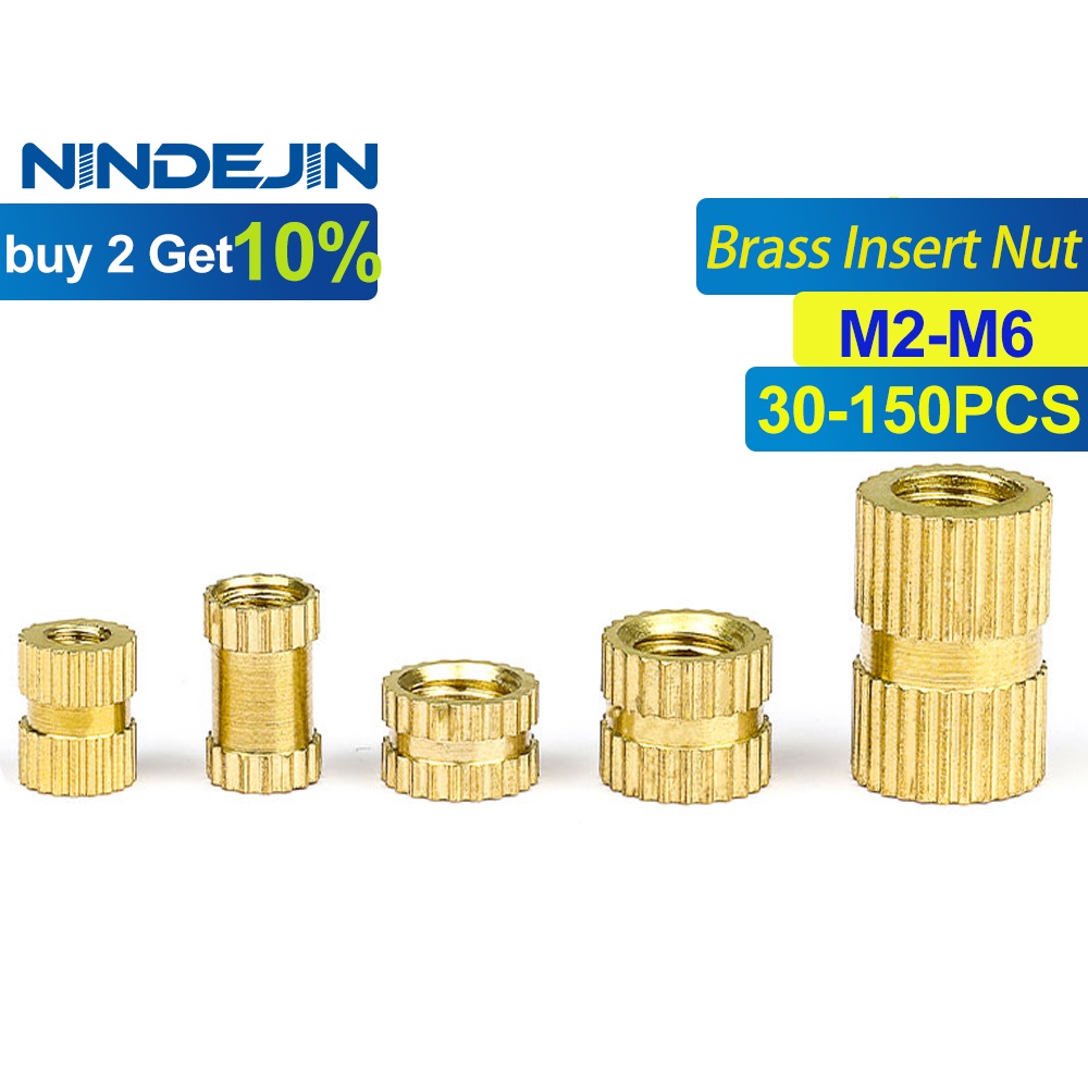 NINDEJIN 30-150pcs Brass Insert Nut M2 M2.5 M3 M4 M5 M6 Knurled ...