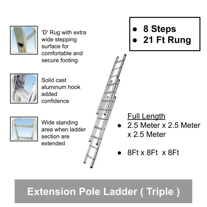Aluminum Ladder 21ft Rungs Heavy Duty Triple Extension Ladder 8ft Steps ...