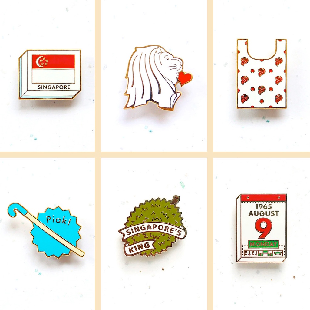 Singapore Gift Souvenir Brooch / Pin – National Day Merlion Durian Flag ...