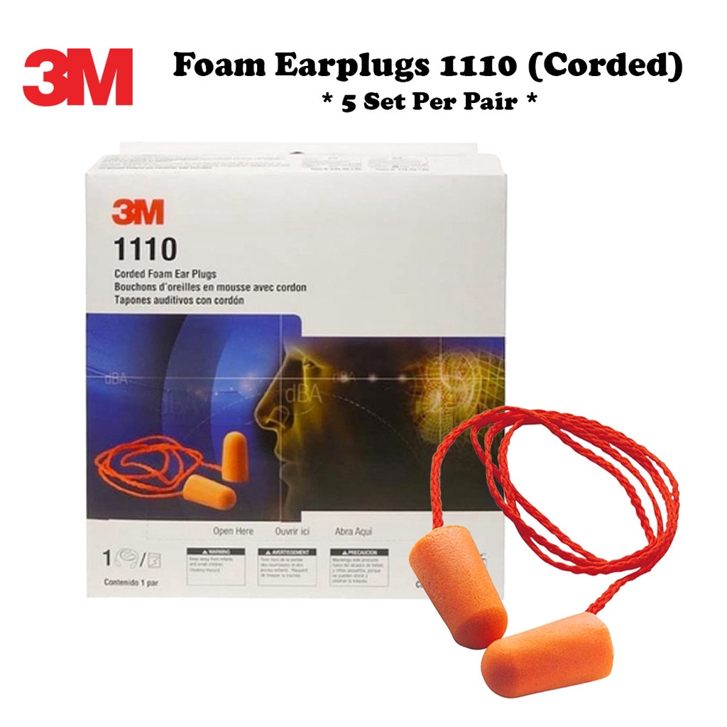 3M Foam Earplugs 1110, Corded (5 Pair/Set) | Shopee Singapore