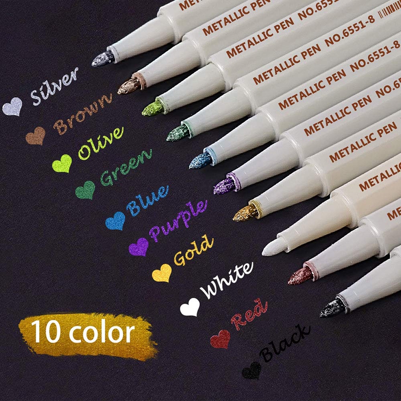 STA 10 Colors Metallic Marker Pen DIY Scrapbooking Crafts Soft Brush ...