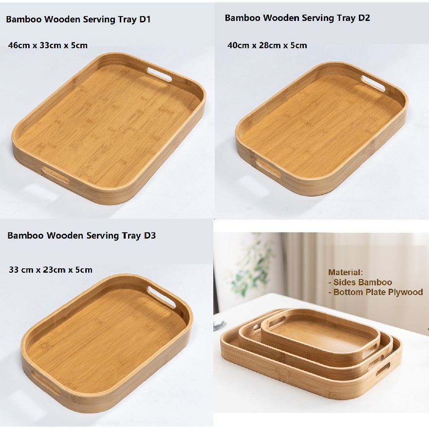 Singapore Rectangle Bamboo Wooden Serving Tray with handle | Shopee ...