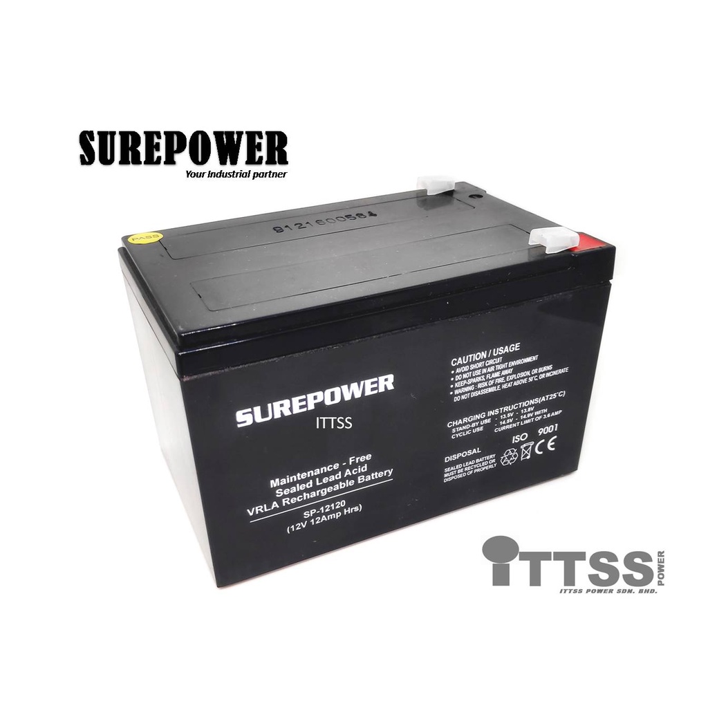 SCOOTER E-BIKE BYCYCLE SUREPower Back Up Battery 12V 12AH Rechargeable ...