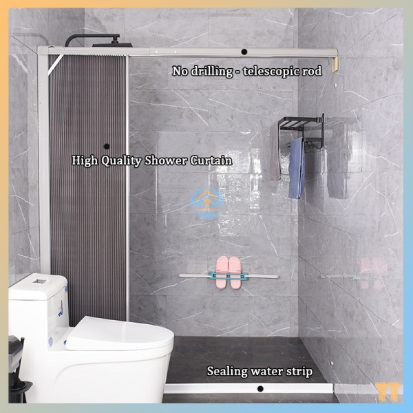 Bathroom Telescopic Adjustable Folding Invisible Shower Curtain (Order ...