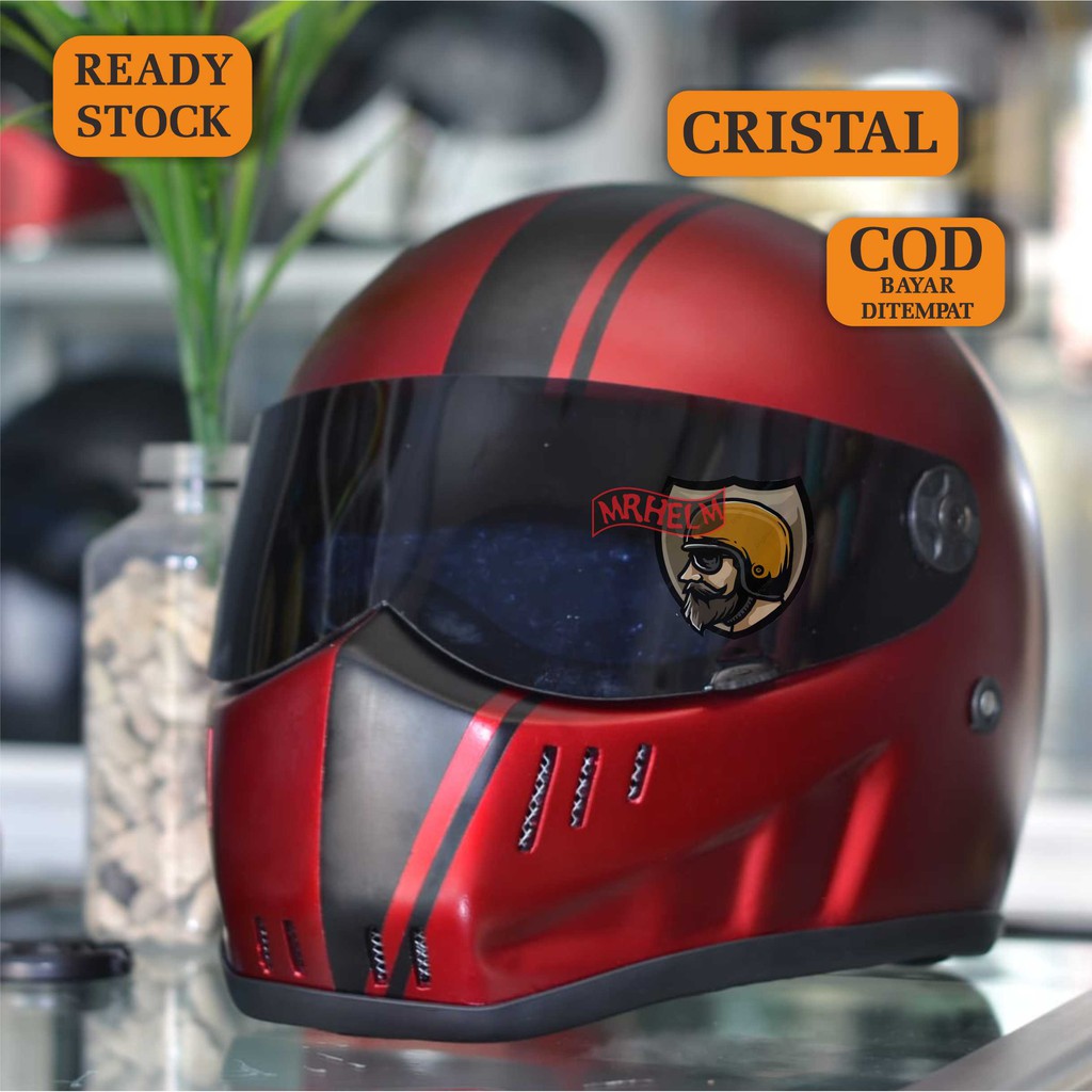 Custom RETRO CRYSTAL RED MARUN BLACK HELMET WITH VISOR (MR HELM ...