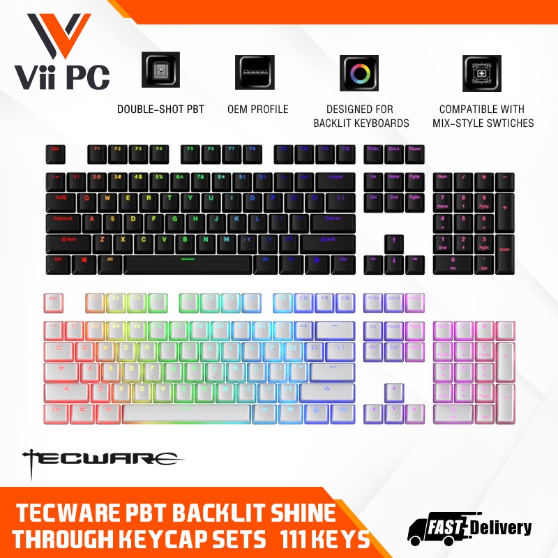 Tecware PBT Keycap Set Backlit Shine through Keycap sets (111 keys) [4 ...
