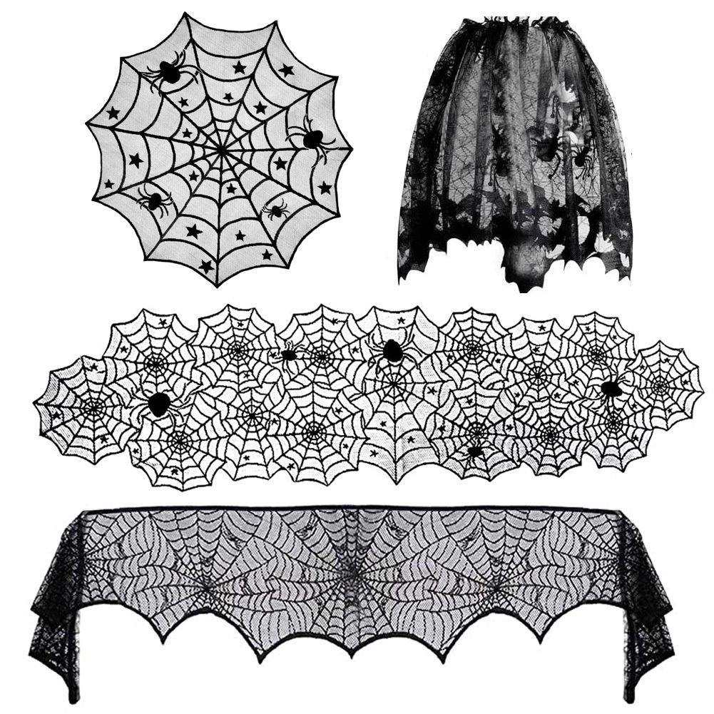 Halloween black lace decors spider cobweb tabletop spider lampshade ...