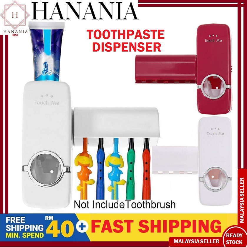 TOOTHPASTE DISPENSER + 5 TOOTHBRUSH HOLDER MESIN PEMICIT UBAT GIGI ...