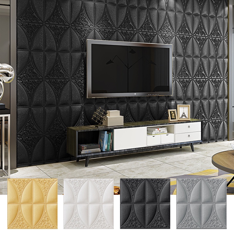 35x35cm Thick 3D Wall Stickers Self-adhesive PVC Living Room Background ...