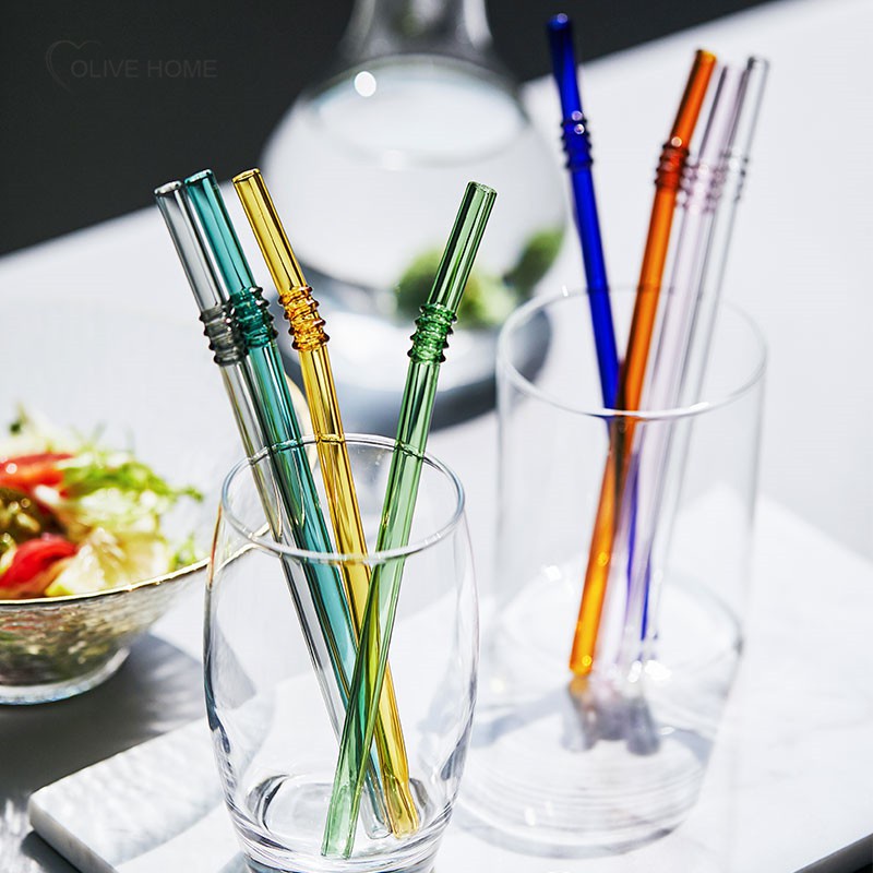 INS Coloured Transparent Glass Straw brush Utensils Beverage Straw Cup ...