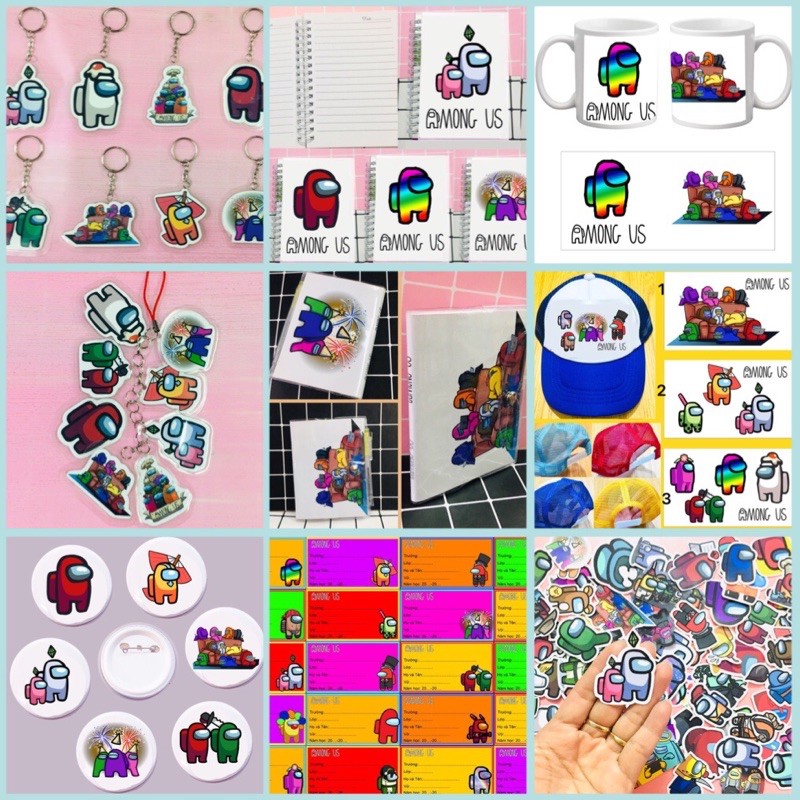 Set 64 Piece Among us: 30 stickers, 20 notebook labels, badges, 2 books ...