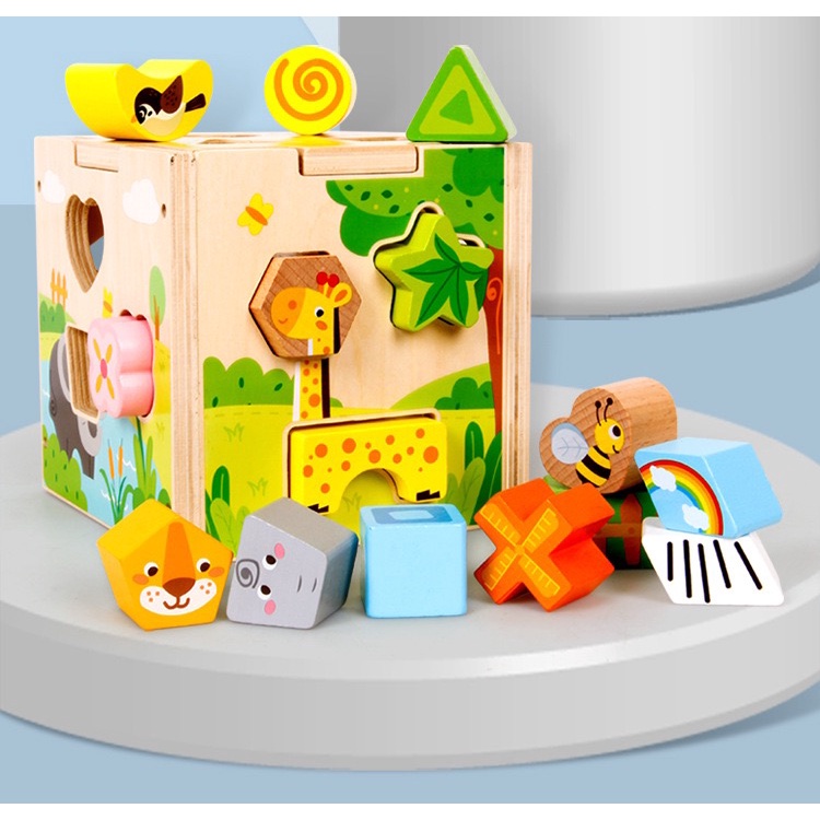 [SG Stock] Wooden Educational Cube Shape Sorter Matching Toy Animal ...
