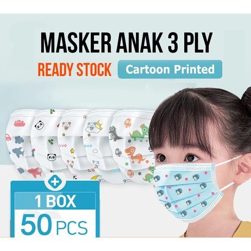 3ply Earloop Children's Masks with Cute Cartoon Patterns, 50 Pcs ...