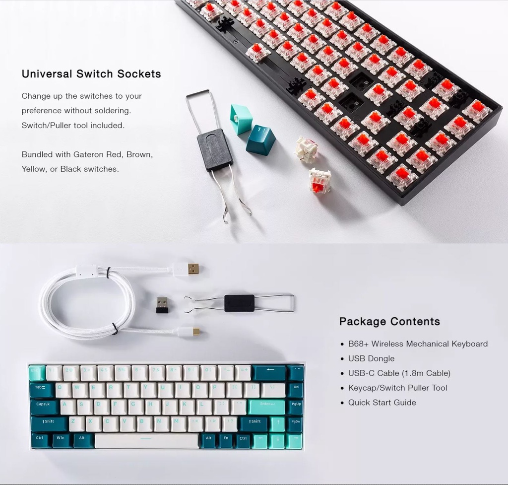 Tecware B68+ and B68 Wireless Mechanical Keyboard- 65% layout, Wired ...