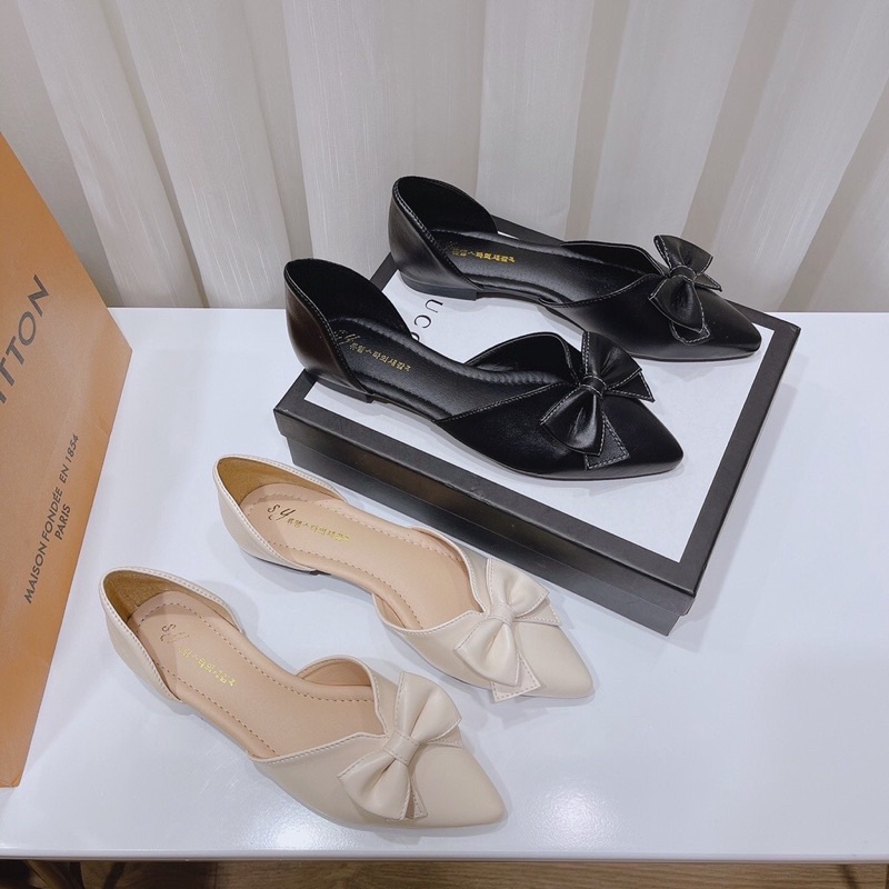 Super beautiful pointed toe doll shoes with leather bows | Shopee Singapore