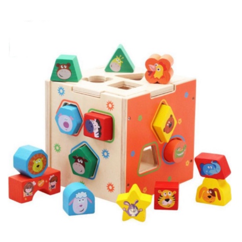 Learning Wooden Cube Mainan kiub Kayu Budak Baby Newborn Activity Cube ...