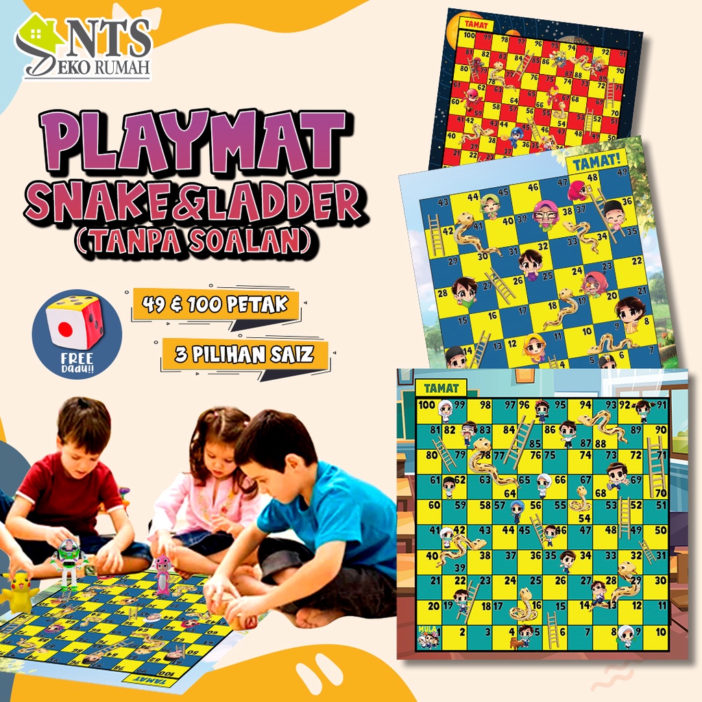 [100 BOXES] PLAYMAT : GIANT SNAKE AND LADDER 10X10ft FREE DICE / DAM ...