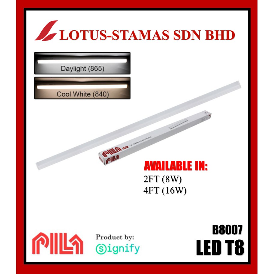 PILA B8007 [8W/16W] [2FT/4FT] LED T8 BATTEN COMPLETE SET DAYLIGHT 6500K ...