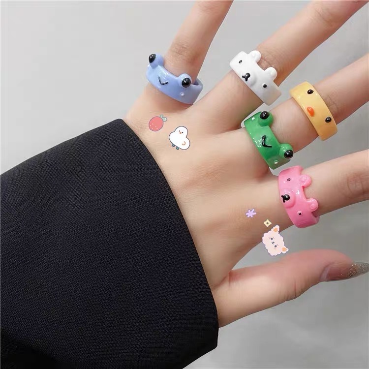 Cartoon Frog Rings for Men Fashion Cute Frog Resin Women's Ring Acrylic ...