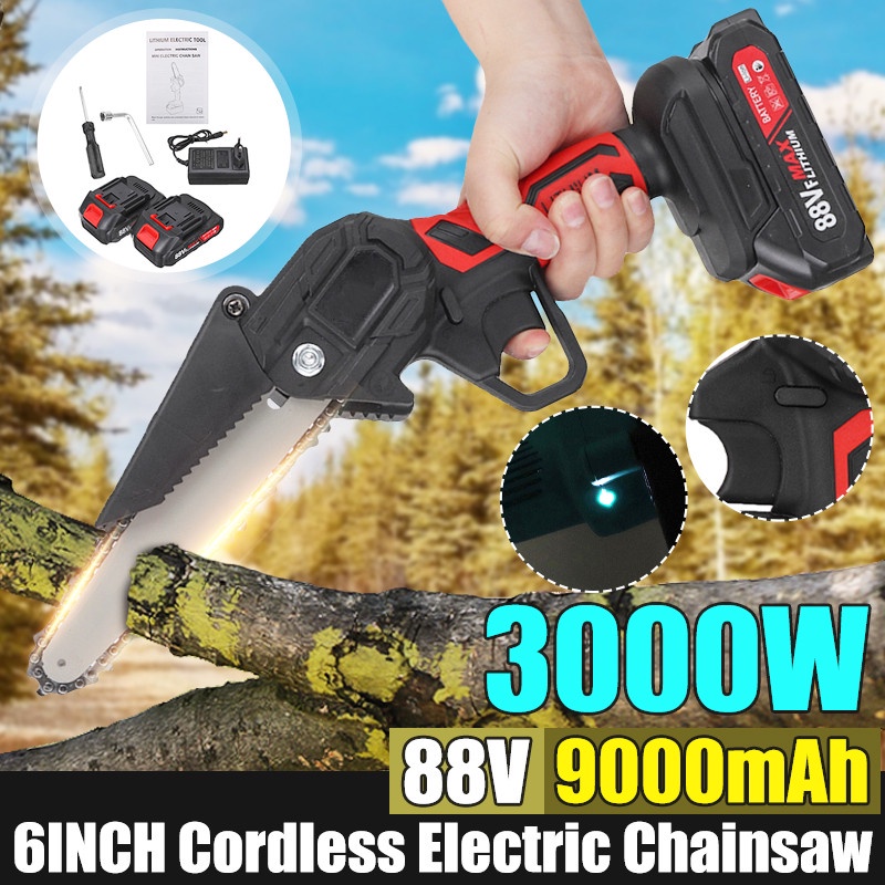 88V 6 Inches Mini Electric Chain Saw With 2Pcs Battery Woodworking 110V ...