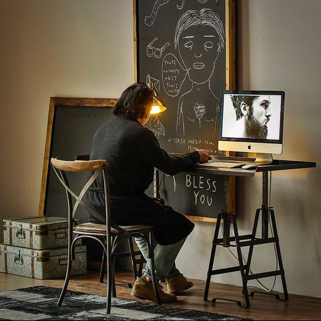 Industrial Loft Height-Adjustable Study Office Table Desk | Shopee ...