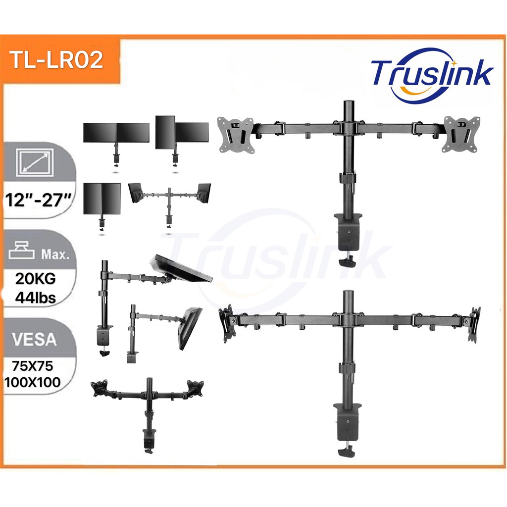 Dual Monitor Desk Stand Table Clip Height Adjustable Full Motion Two ...