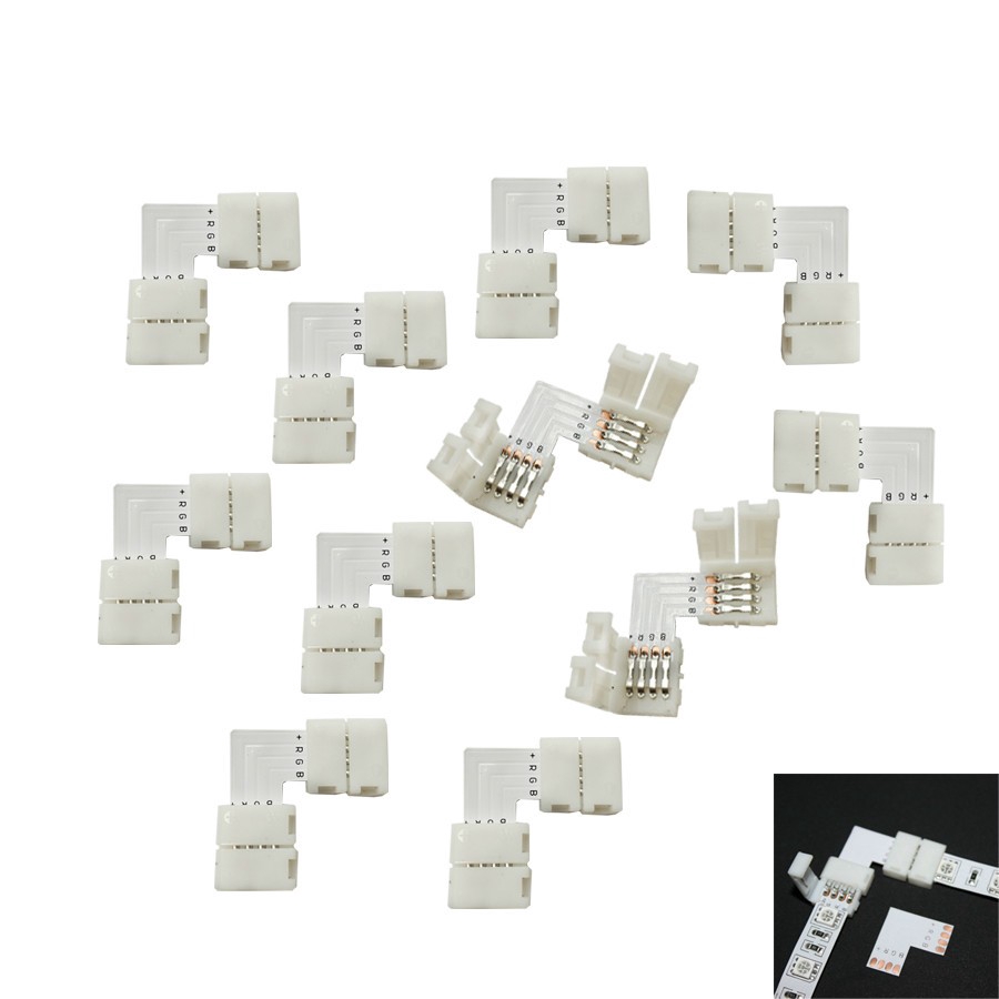 10 20 30pcs Solderless L Shape 10mm PCB 4pin RGB LED Connectors with ...