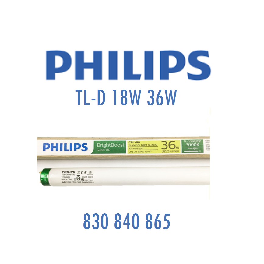 Philips Brightboost TL-D TLD 18W 36W 830 840 865 T8 Fluorescent Light Tube | Shopee Singapore