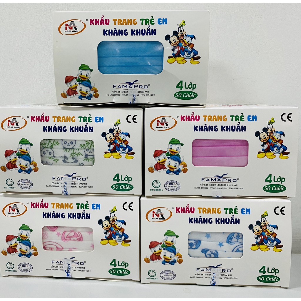 Men's Famapro antibacterial children's mask (Box of 50 pieces 4 color ...