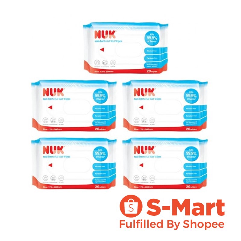 NUK Anti bacterial Wet Wipes 20pcs x 5 | Shopee Singapore