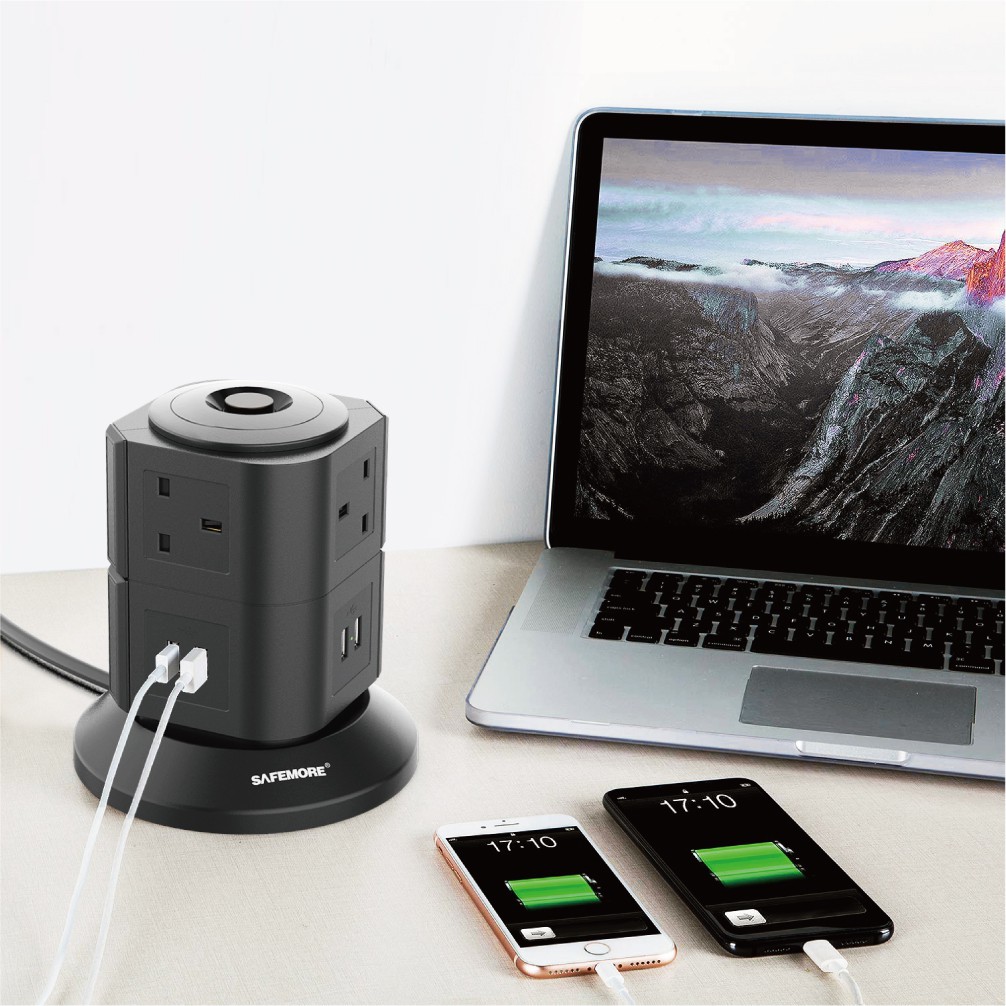 SAFEMORE vertical socket household plug 220V-250V 4USB socket with ...