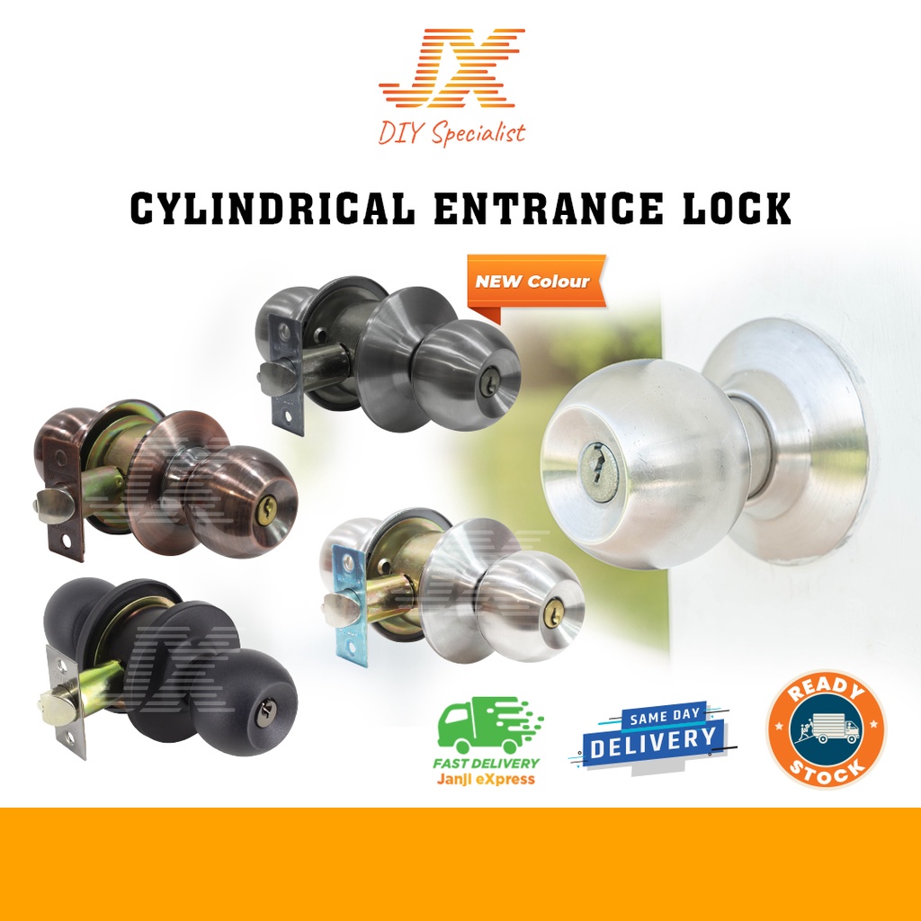 Cylindrical Door Lock Set Knob Lock Round Ball Tombol Pintu SS AC Matt ...