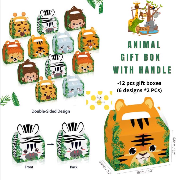 [SG Seller] 12 Pcs Animal birthday goodie bag gift box candy boxes ...