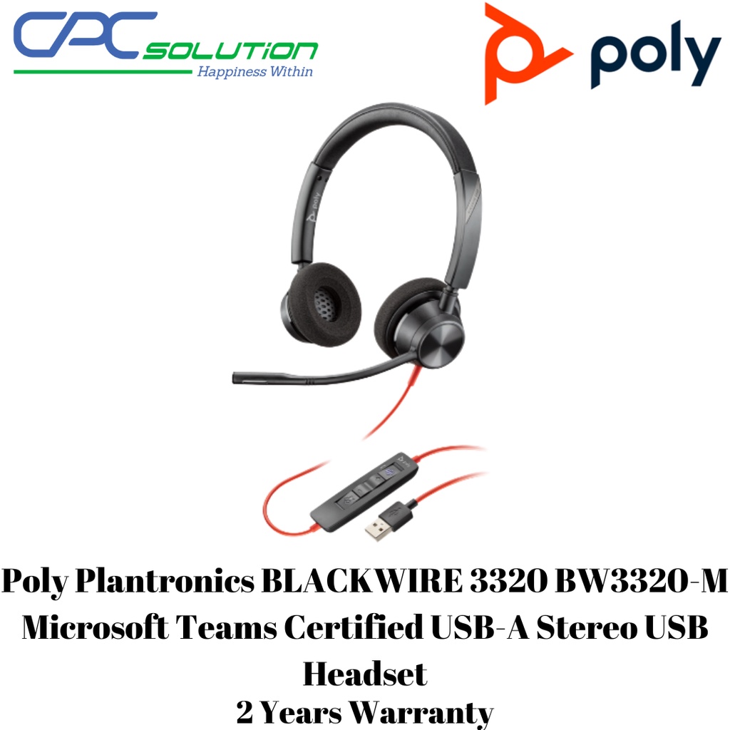Poly Plantronics BLACKWIRE 3320 BW3320-M Microsoft Teams Certified USB ...