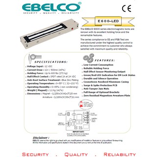 EBELCO Electromagnetic EM Lock E600-LED (600lbs/280KG) 12V | Shopee ...