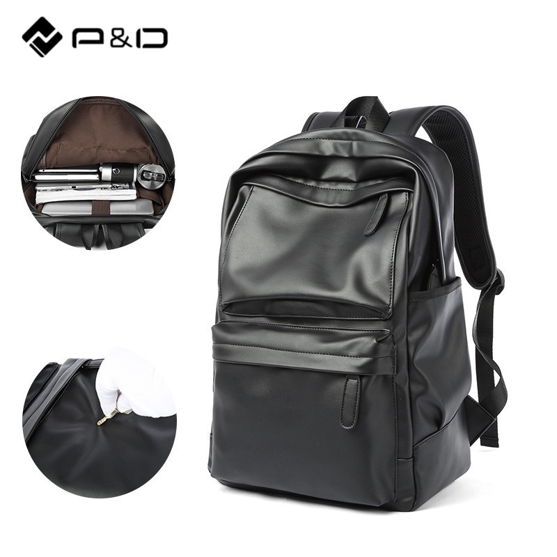 P&D Lightweight Backpack 22L PU Leather School Man Bag Fashion Water ...
