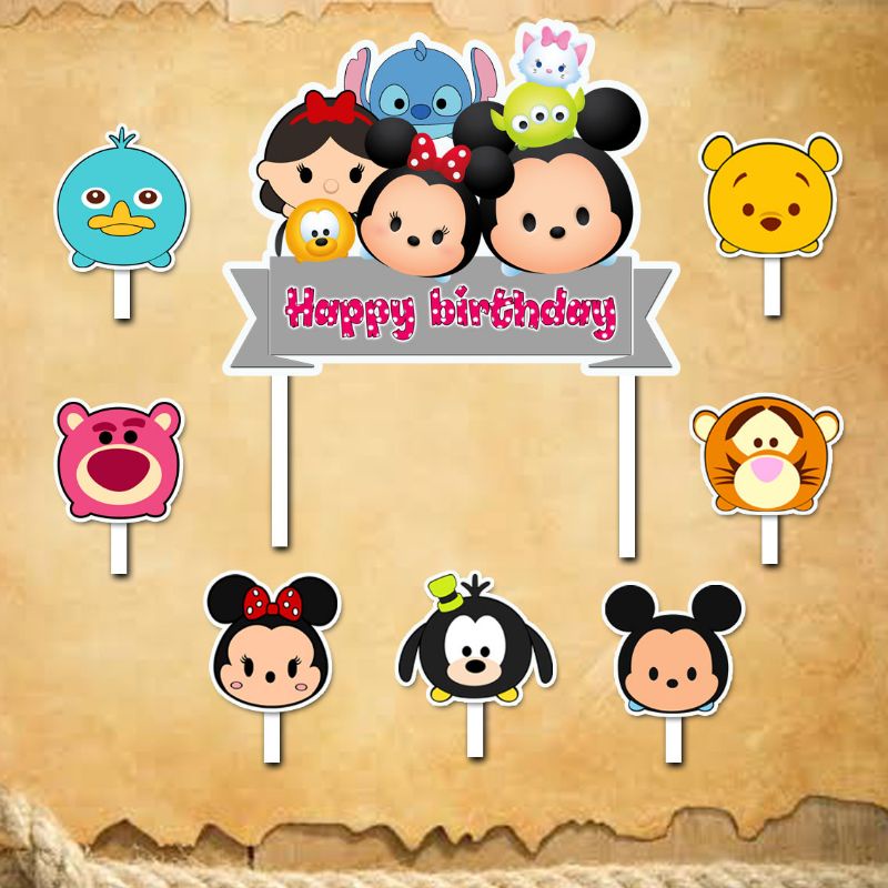 Tsum tsum cake Topper happy birthday birthday cake decoration | Shopee ...