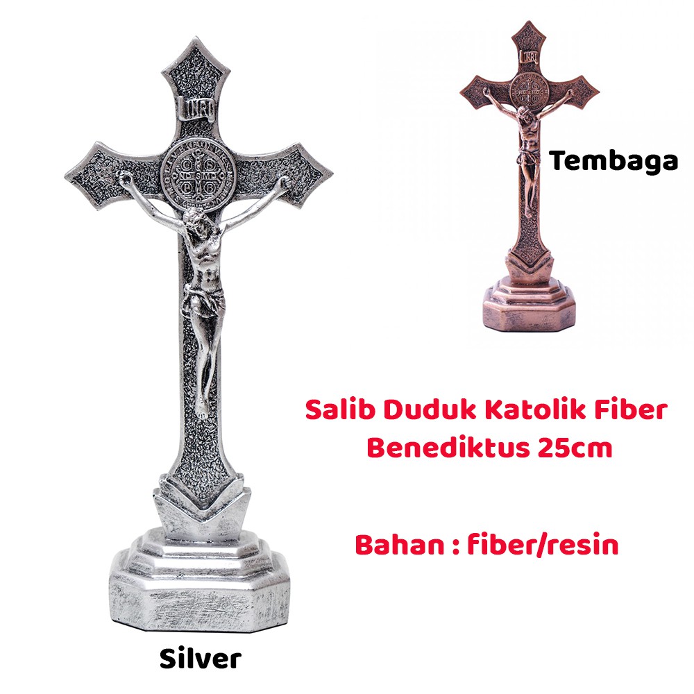 Benedict Fiber Catholic Sitting Cross 25cm-Spiritual Display Catholic ...