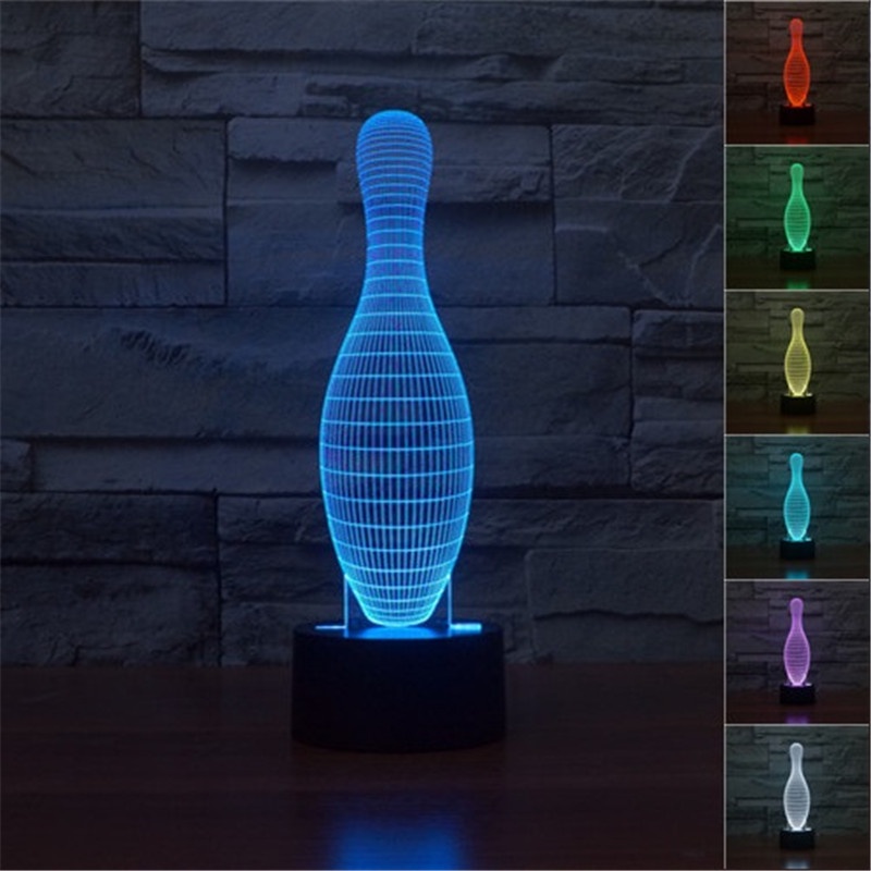 Cute Bowling Pin 3D Night Light 7 Colors Gradient Sport Toy USB LED ...