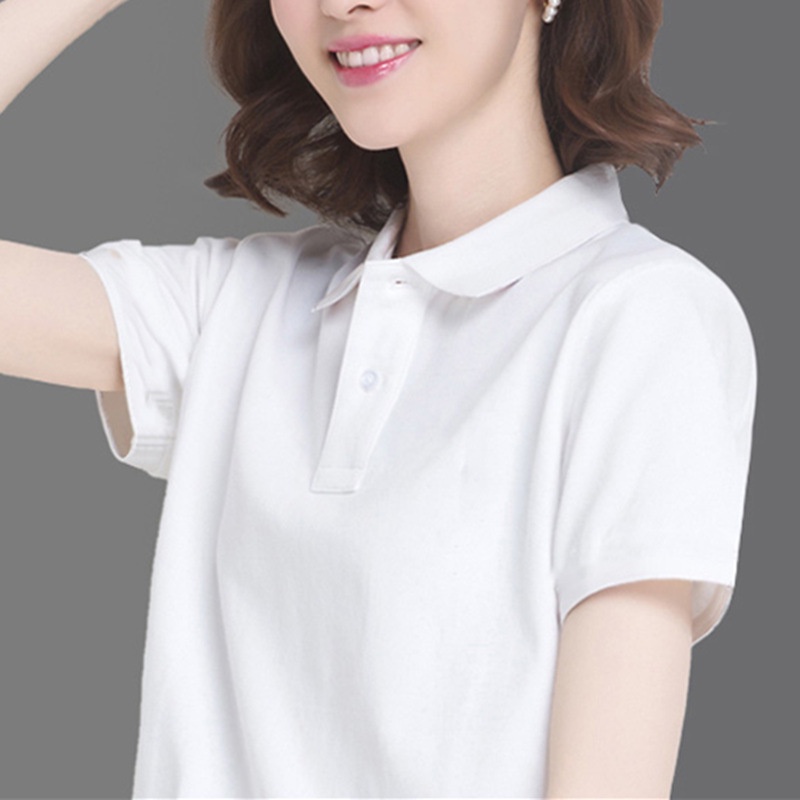 White Colour Women Plain Polo Shirt Ladies Cutting Short Sleeve Casual ...