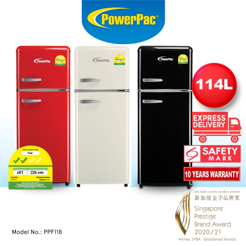 PowerPac 2-Door Fridge 114L Retro Fridge, Mini Fridge (PPF118) | Shopee ...