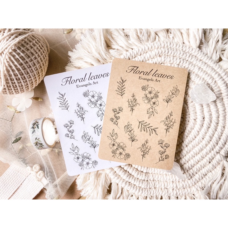 Bujo Botanical Floral Leaves Sticker Sheet, Bullet Journaling, Line Art ...