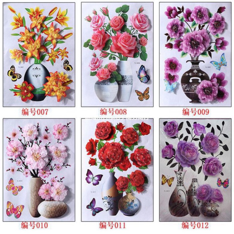 3D embossed flower vase wall decal stickers for wall decoration ...