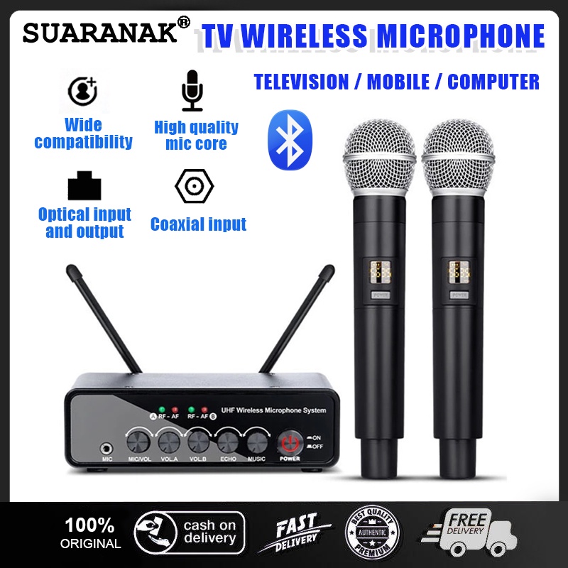 Dual UHF Bluetooth TV Wireless Microphone System With Optical Fiber ...