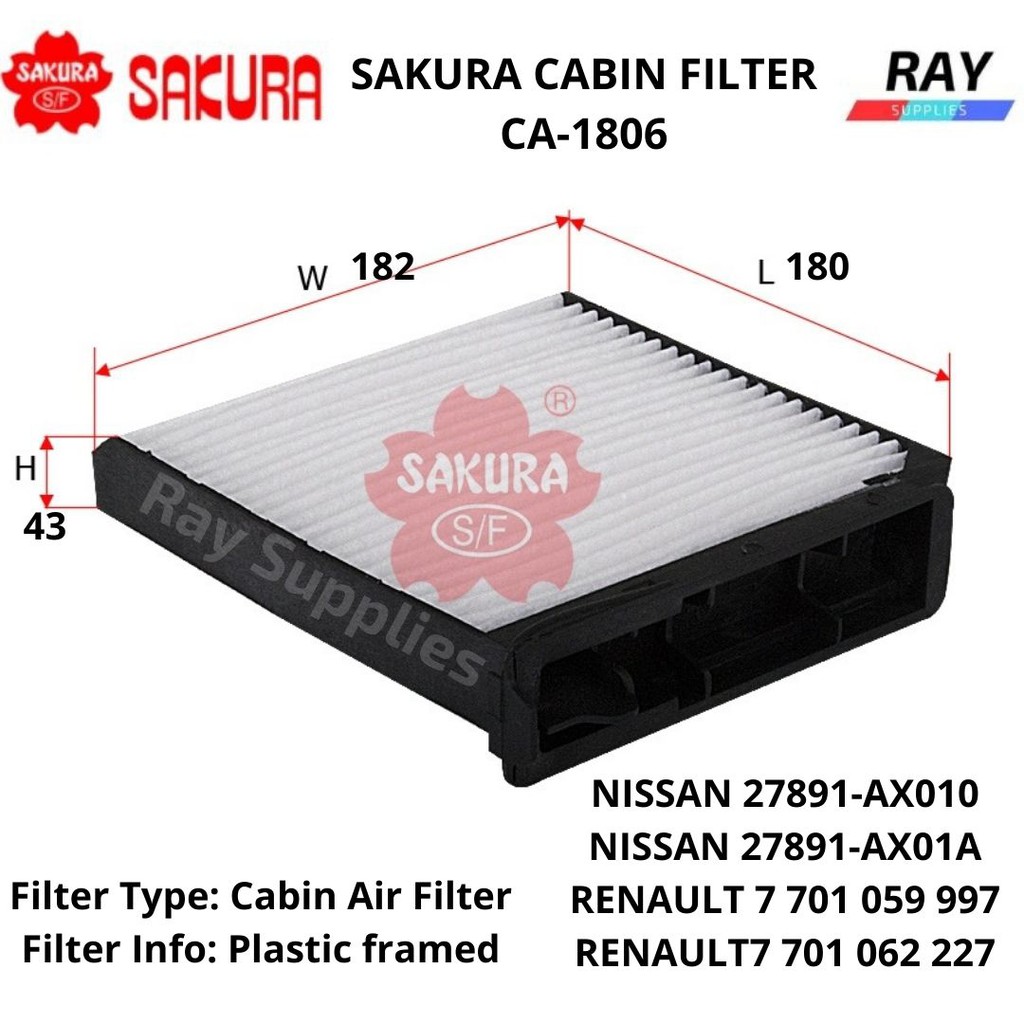SAKURA CABIN AIRCON FILTER CA1806, NISSAN Note E11, NV200 Van (EURO 5 ...
